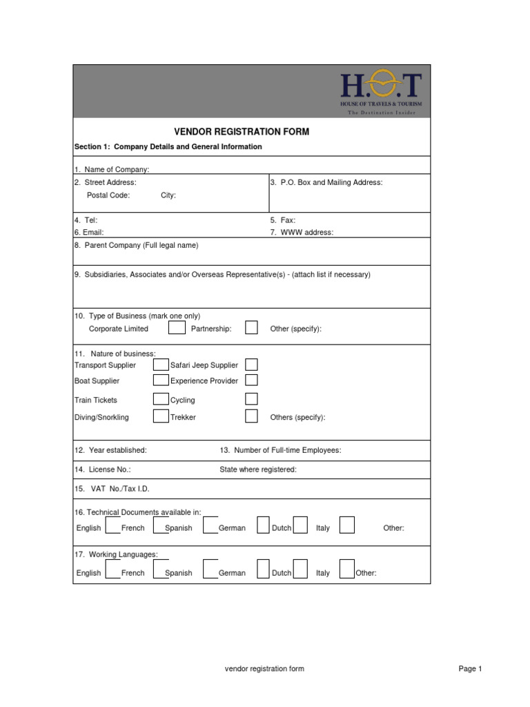 Vendor Registration Form | Download Free PDF | Identity Document ...