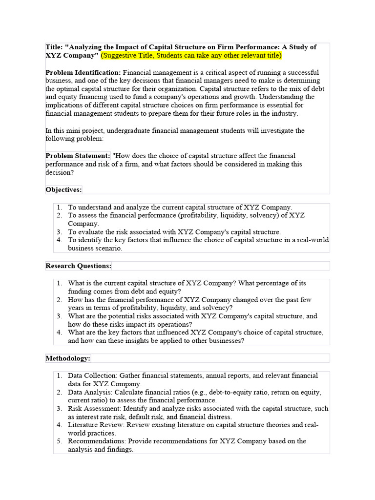 Supplimentary Guidelines CIE2 - Project On Capital Structure | PDF ...