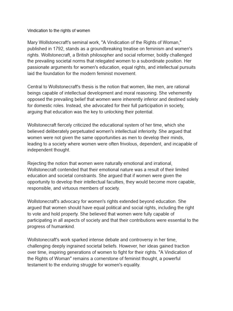 Vindication To The Rights of Women | PDF | Mary Wollstonecraft | A ...