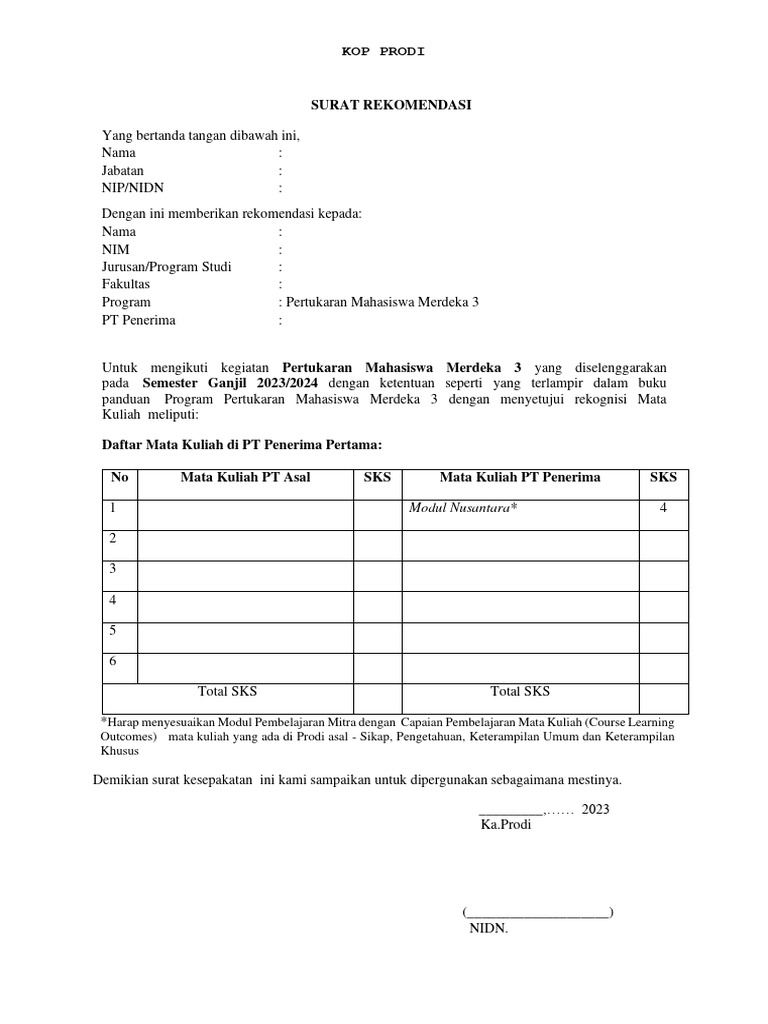 Surat Konversi SKS PMM 3 | PDF
