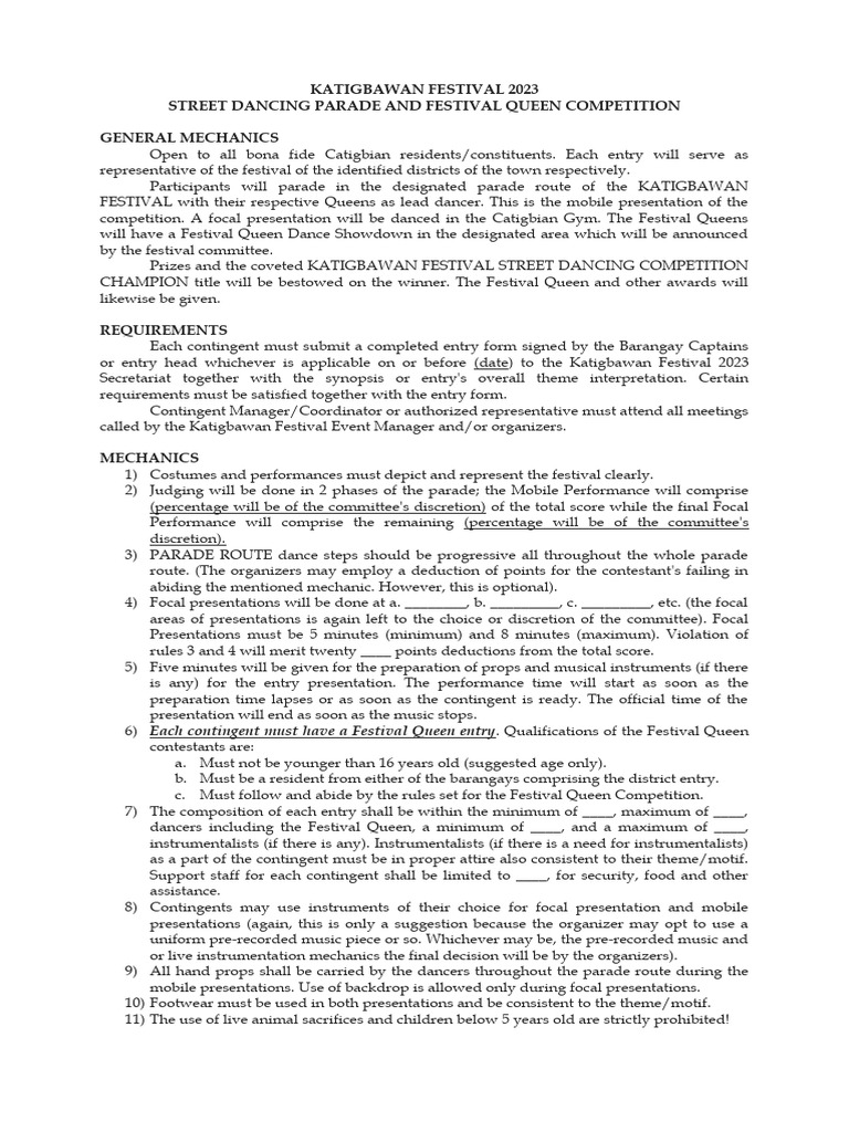 Criteria For Street Dancing Competition | PDF | Dances