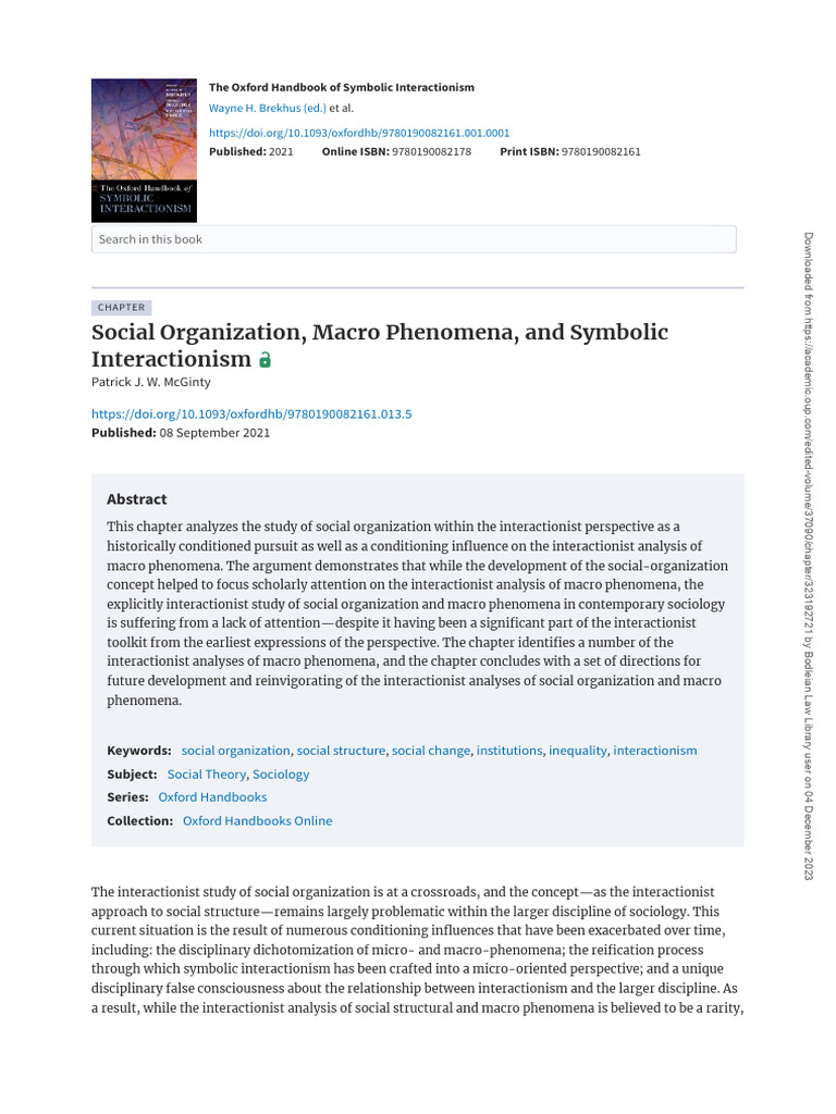 Social Organization, Macro Phenomena, and Symbolic Interactionism | PDF | Sociology ...