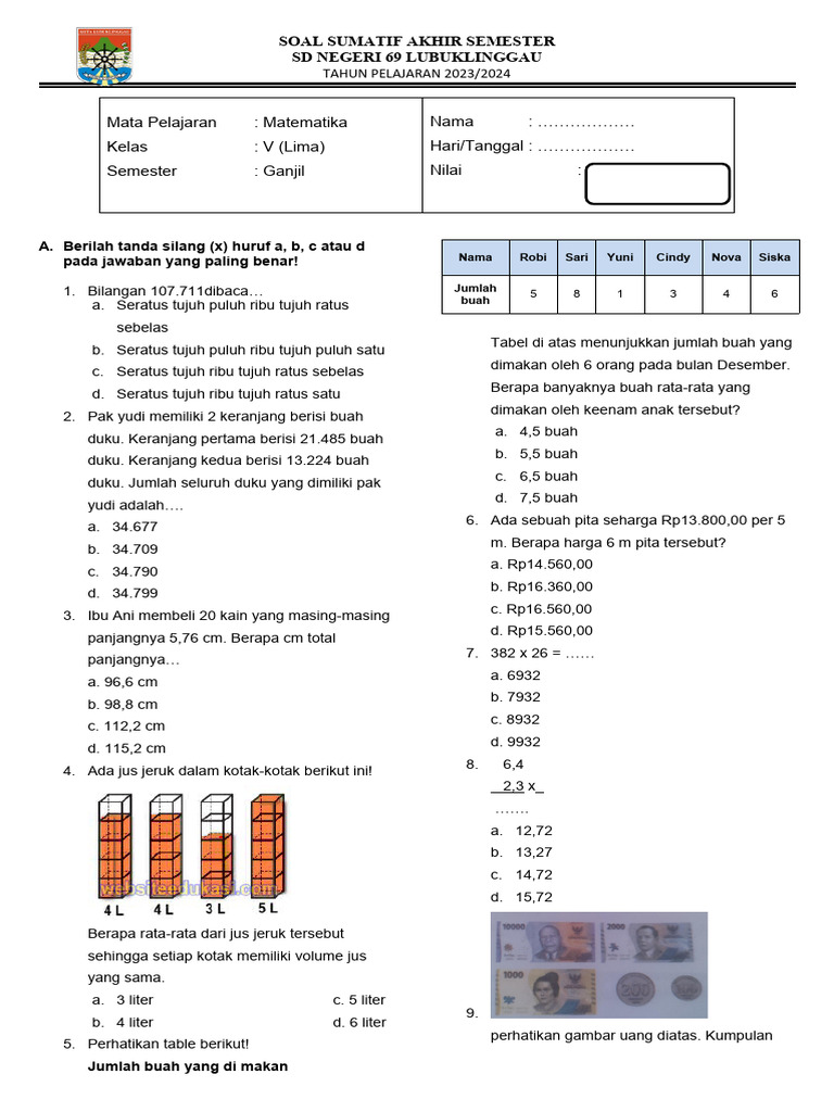 Soal SAS MTK Kelas 5 | PDF