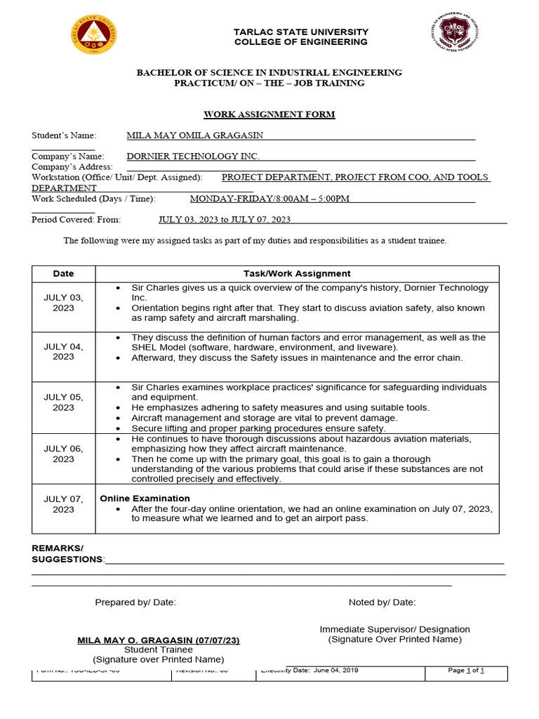 Gragasin-Work Assignment Form | PDF