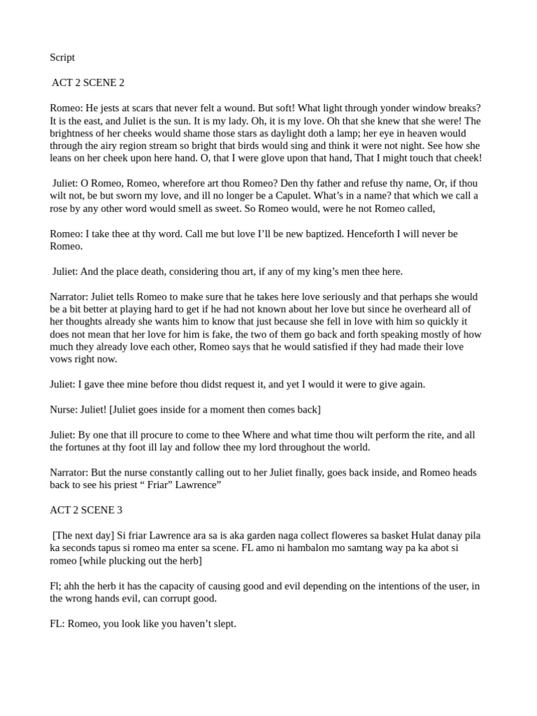 Romeo and Juliet Script | PDF | Romeo And Juliet | Shakespearean Tragedies