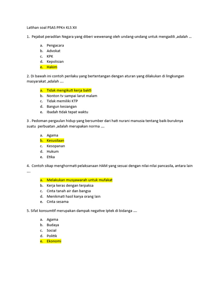LATIHAN SOAL PSAS PPKN KLS XII 2023-1 | PDF | Politik
