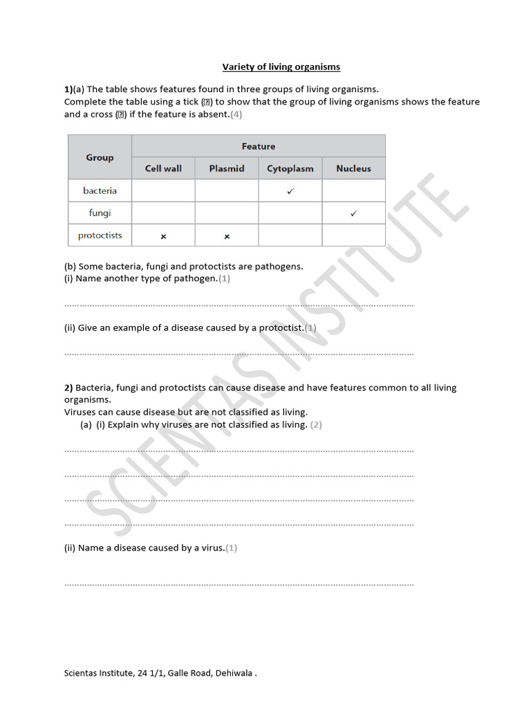 Variety of Living Organisms Worksheet | PDF | Pathogen | Organisms