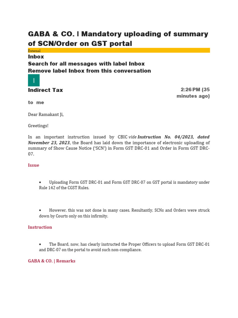 GST - Uploading of SCN On GST Website | PDF
