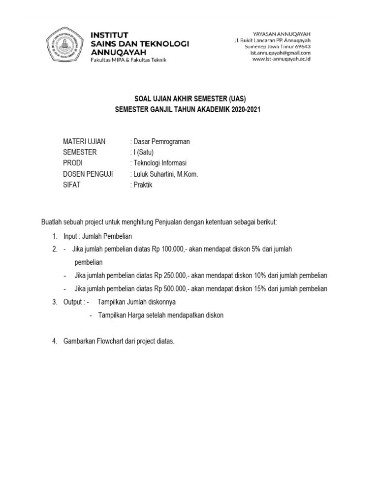 SOAL UAS Dasar Pemrograman | PDF