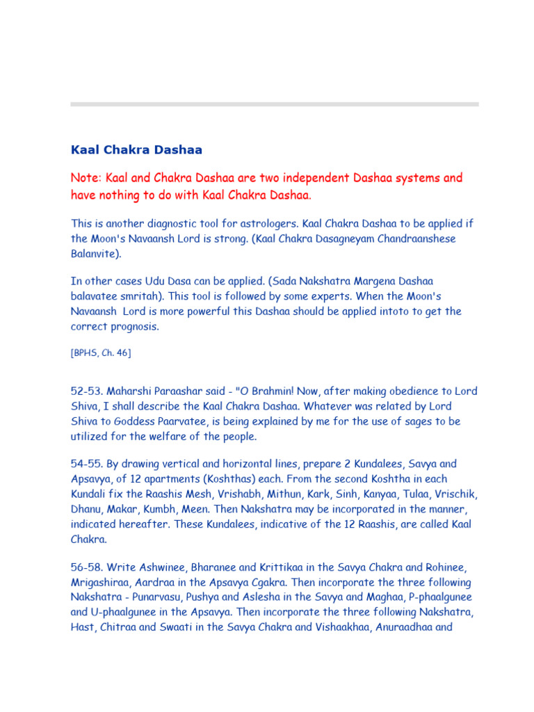 Kaal Chakra Dasha Overview and Guide | PDF | Planets In Astrology ...