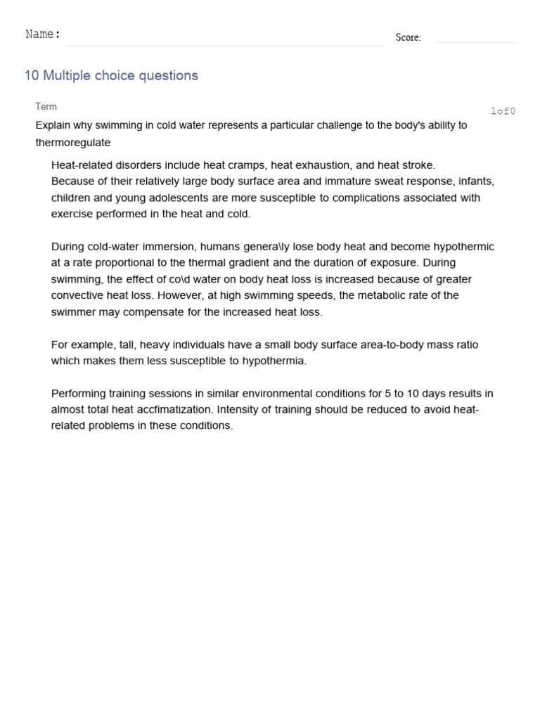 Questions g12 SEHS | PDF | Hypothermia | Clinical Medicine