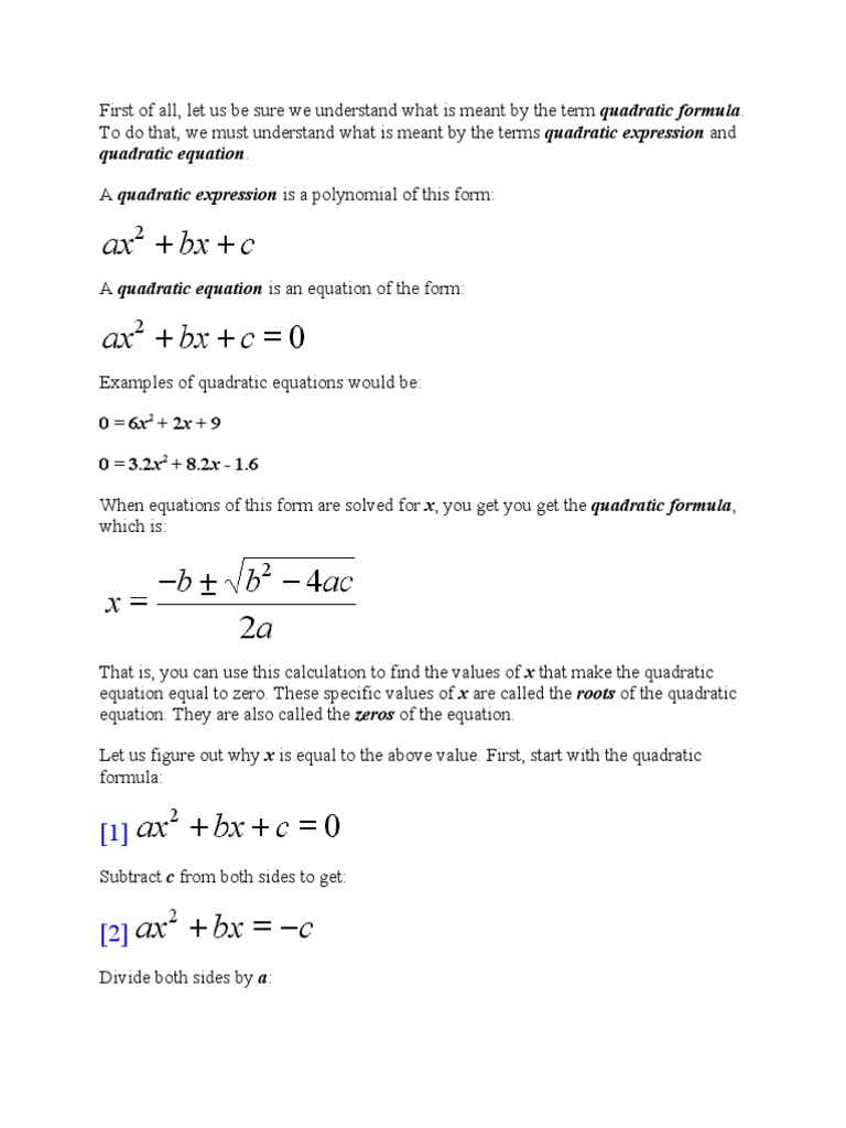 Understanding the Quadratic Formula | PDF