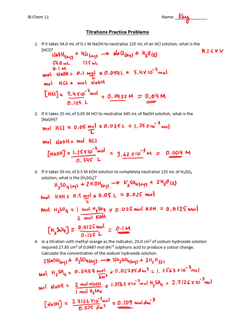 Titrations Practice Problems | PDF | Science & Mathematics