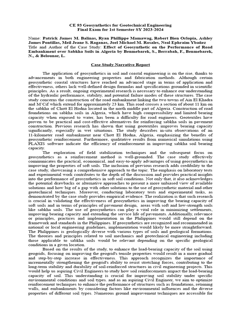 CE 93 Case Study Narrative Report | Download Free PDF | Geotechnical ...