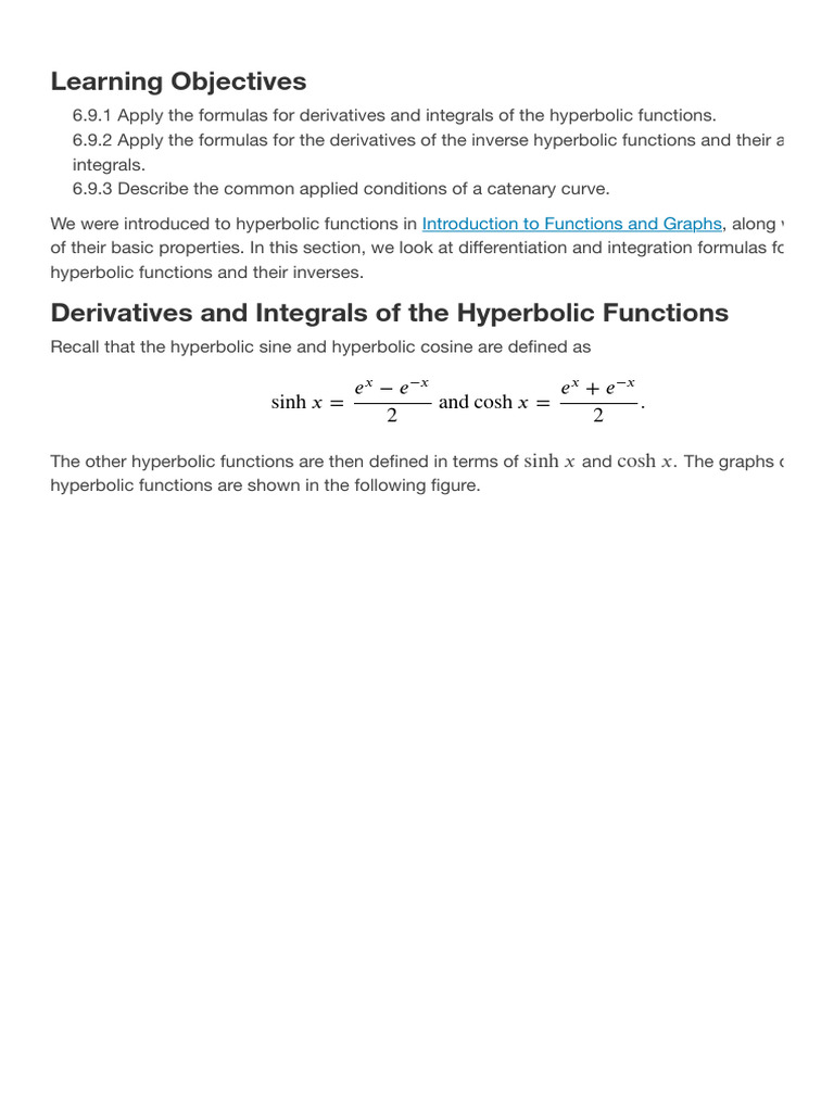 6.9 Calculus of The Hyperbolic Functions - Calculus Volume 1 - OpenStax | PDF | Function ...
