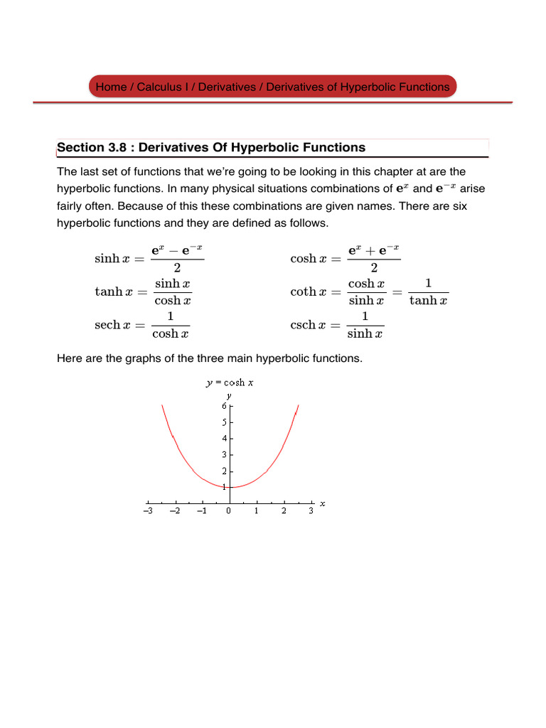 Calculus I - Derivatives of Hyperbolic Functions | PDF | Functions And Mappings | Differential ...