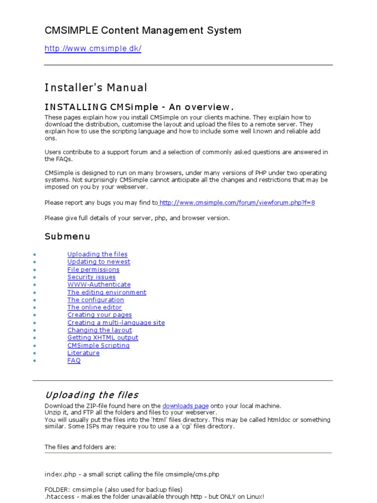 CMSIMPLE Content Management System: I NSTALLI N G CM Simple An Overview | PDF | Web Server ...