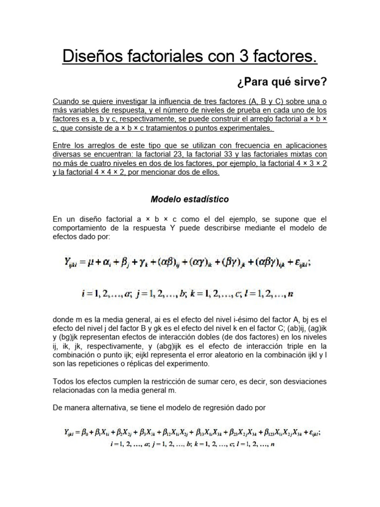 Diseños Factoriales Con 3 Factores Teoría | PDF | Análisis de variación | Diferencia