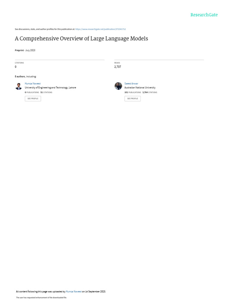 AComprehensive Overviewof Large Language Models | PDF | Cognitive Science | Cybernetics