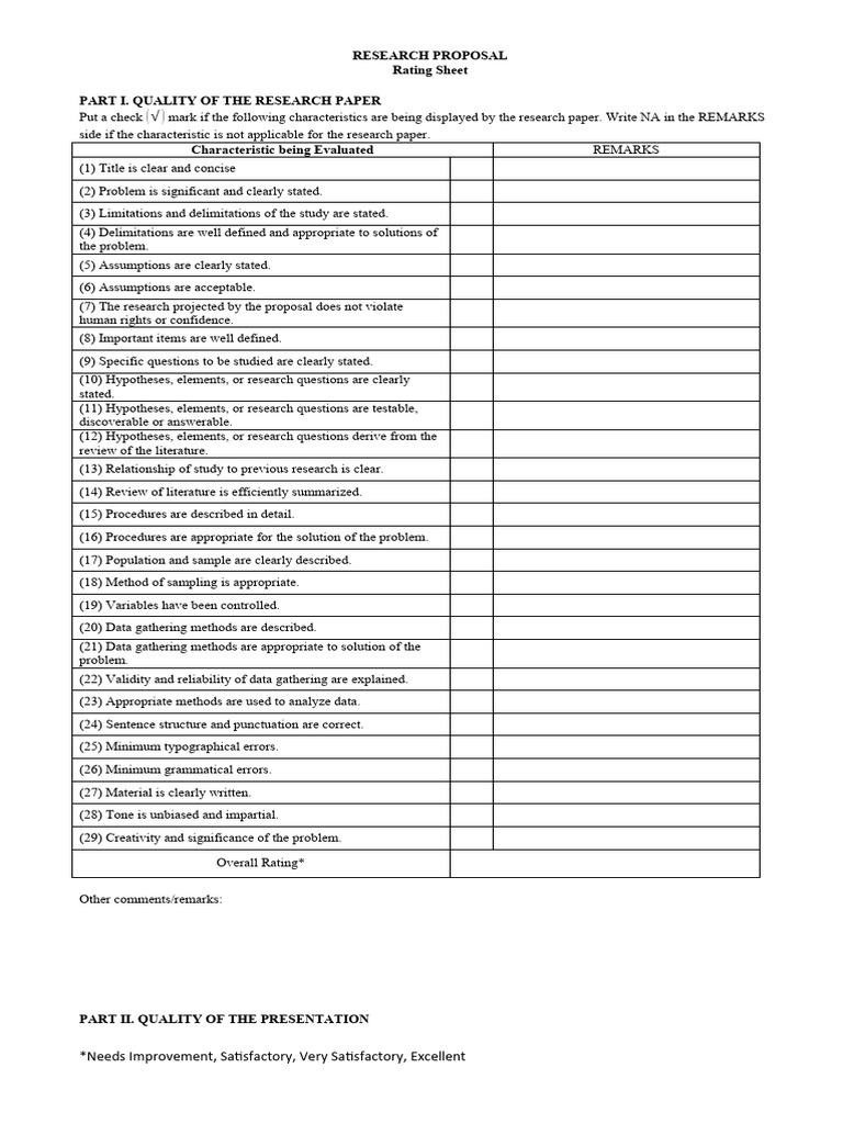 RESEARCH PROPOSAL - Rating Sheet | PDF | Methodology | Science