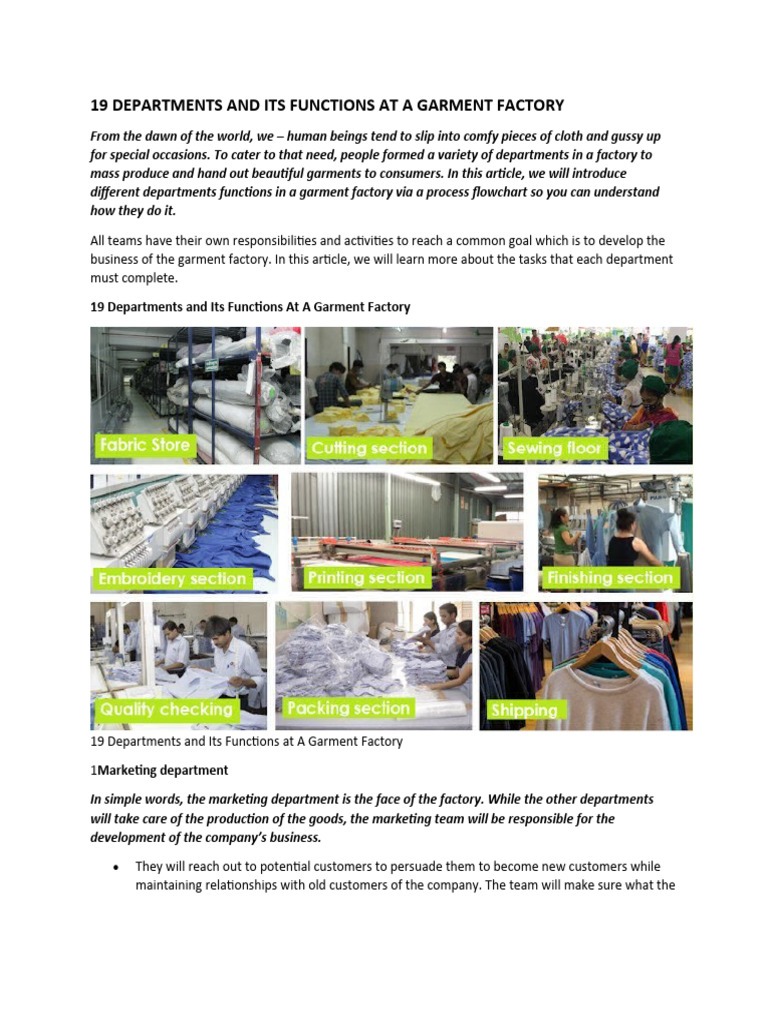 19 Departments and Its Functions at A Garment Factory | PDF | Sewing ...