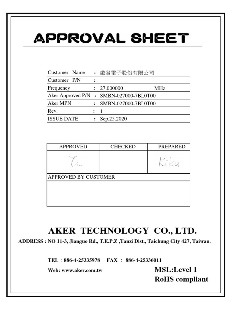 Aker Technology Co., LTD.: Msl:Level 1 Rohs Compliant | PDF | Humidity ...