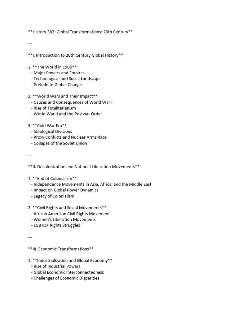 20th Century Global History Overview | PDF | Globalization | Apartheid