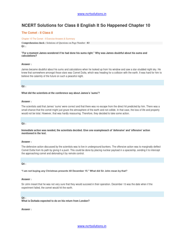 English The Comet - II' Notes 17.02.2022 | PDF | Comet | Superstitions