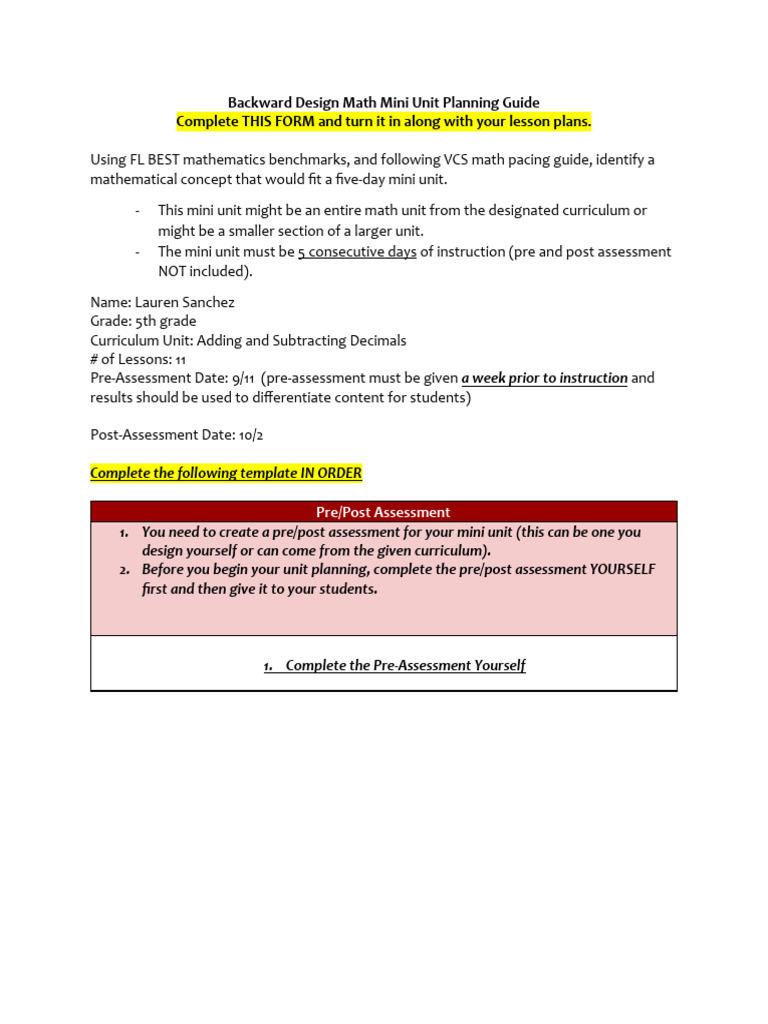 Sanchez-Math Mini Unit Planning Guide Fall 2023 | PDF | Educational ...