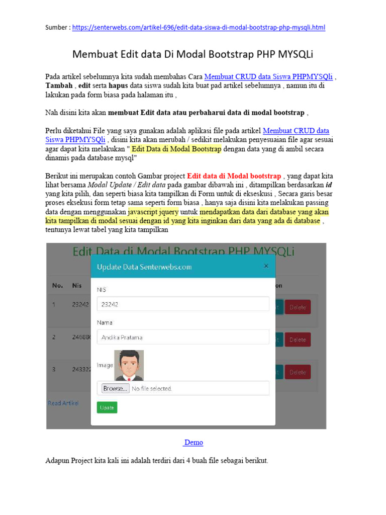 Membuat Edit Data Di Modal Bootstrap | PDF