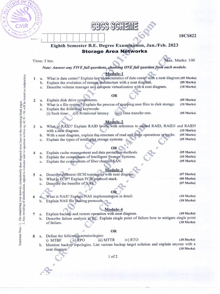 VTU Question Paper of 18CS822 Storage Area Networks Jan-Feb-2023 | PDF