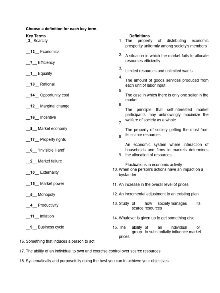 Terms and Definitions Assignment | PDF | Economics | Market (Economics)