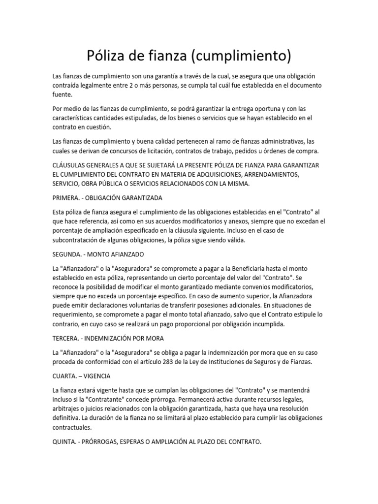 Póliza de Fianza | PDF | Póliza de seguros | Seguro