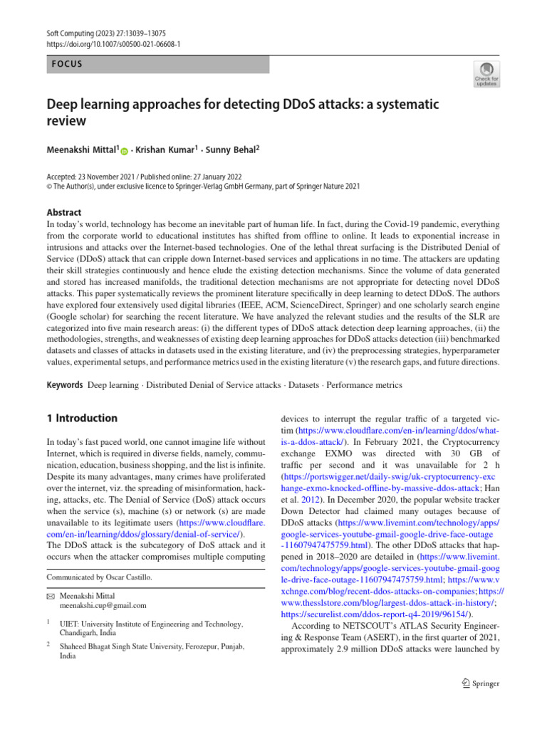Deep Learning Approaches For Detecting Ddos Attacks: A Systematic Review | PDF | Artificial ...