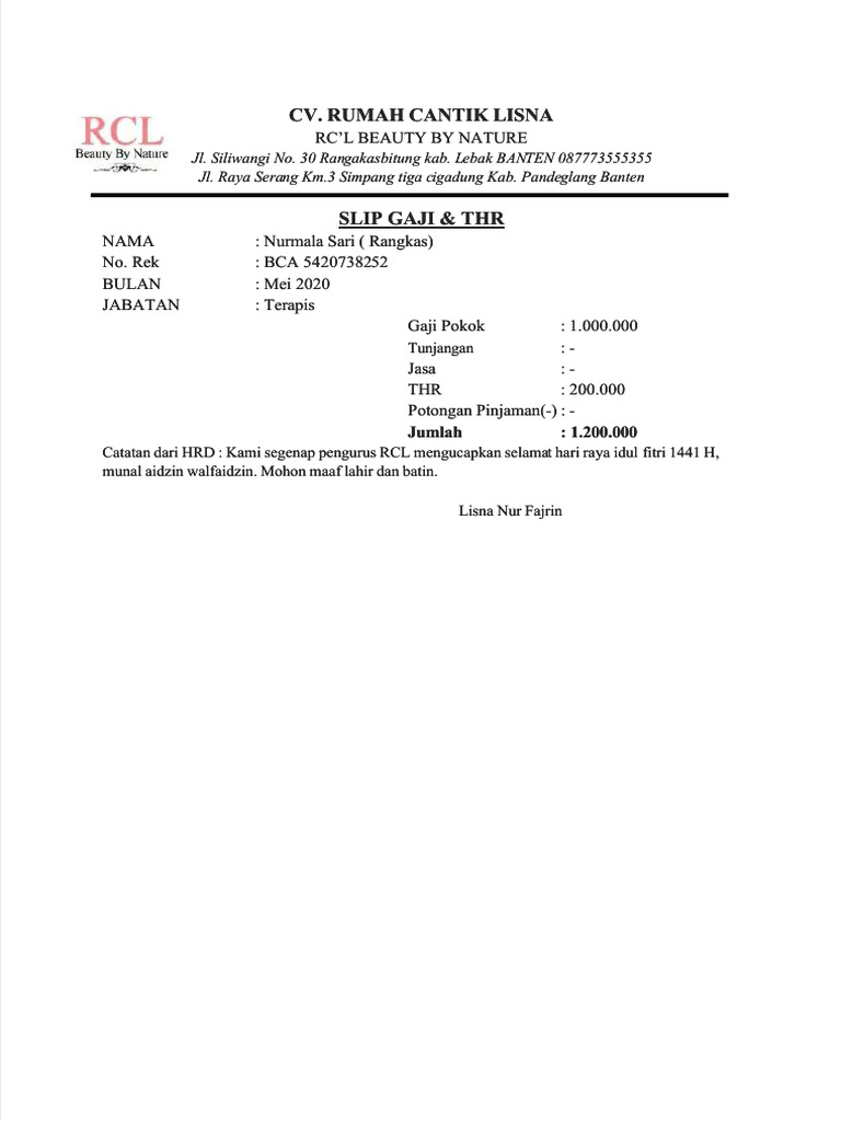 PDF Slip Gaji RCL Mei Dan THR - Compress | PDF