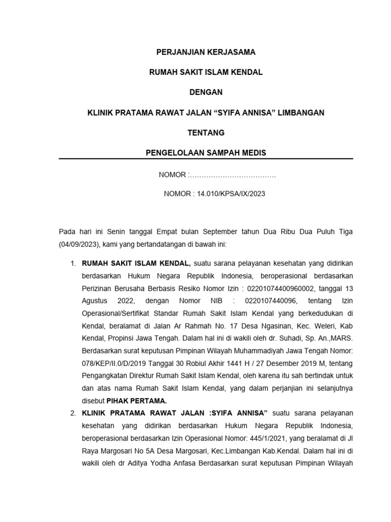 DRAFT fPKS. SAMPAH MEDIS RSI KDL DAN POLI ANISA LIMBANGAN (2023) | PDF | Ilmu Sosial | Hukum