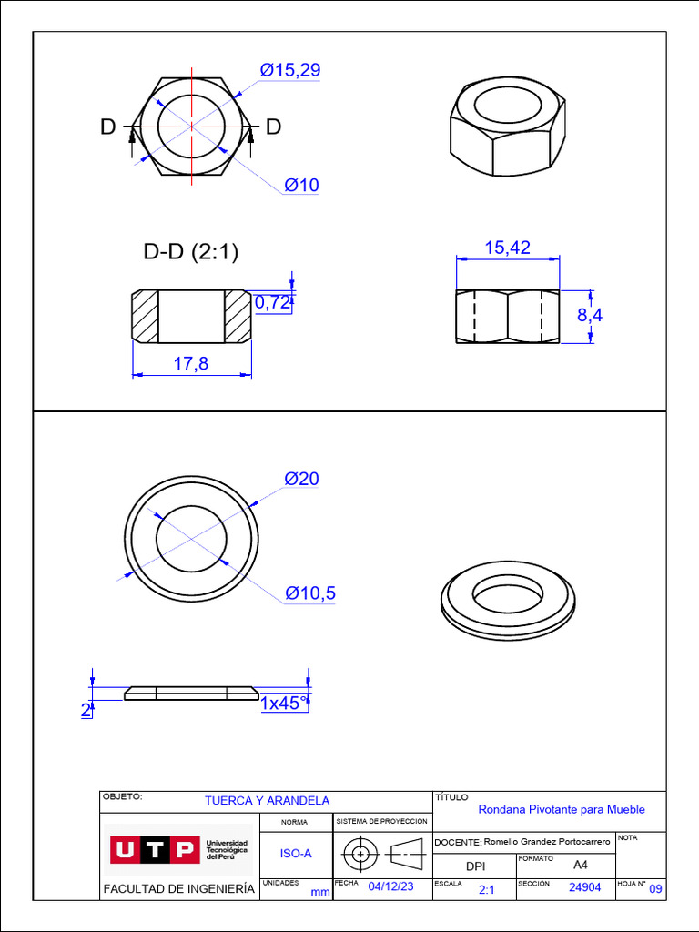 Tuerca y Arandela (PLANO) | PDF