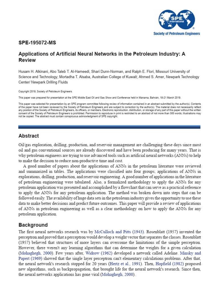 SPE-195072-MS Applications of Artificial Neural Networks in The Petroleum Industry: A Review ...