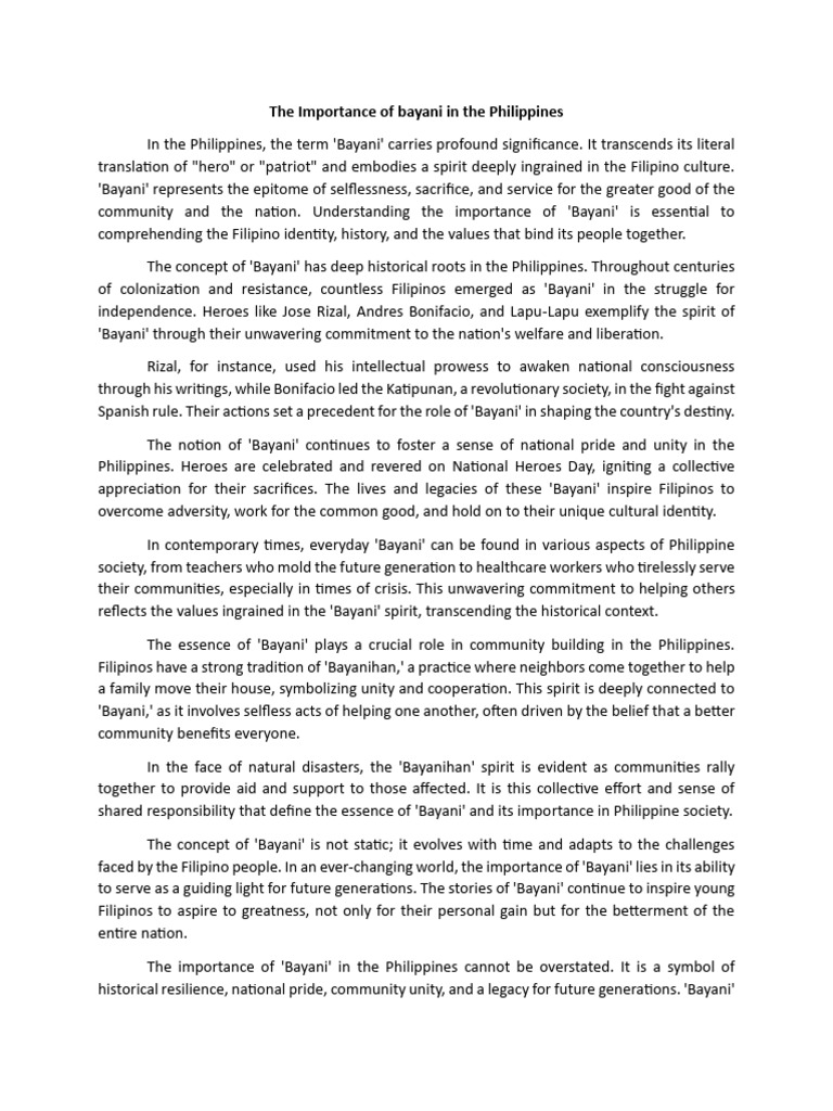 The Importance of Bayani in The Philippines | PDF | Philippines | Hero