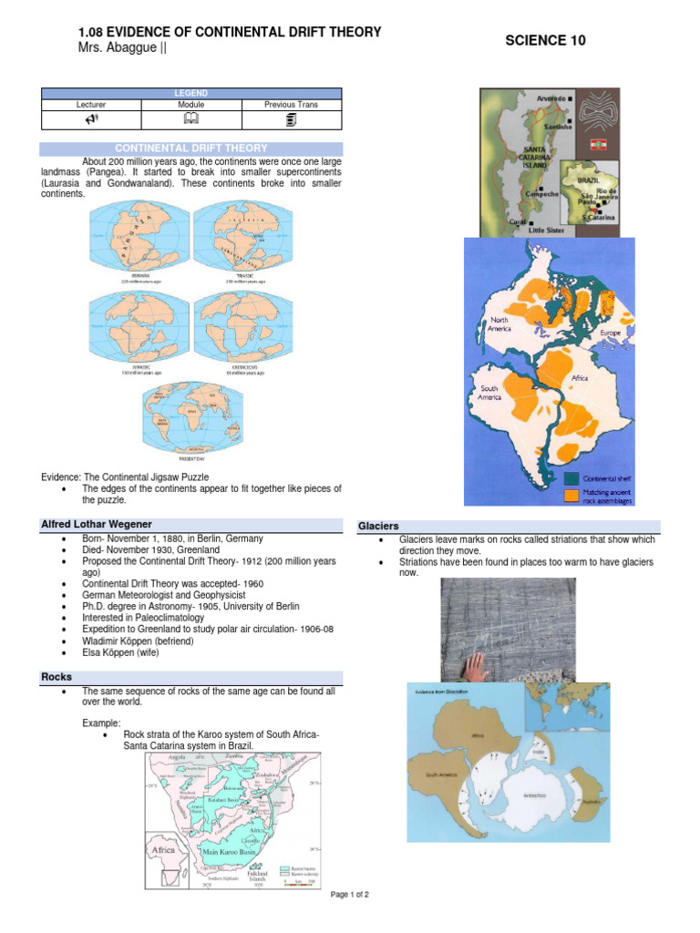 Science 1.08 Evidence of Continental Drift Theory | PDF | Nature | Geology