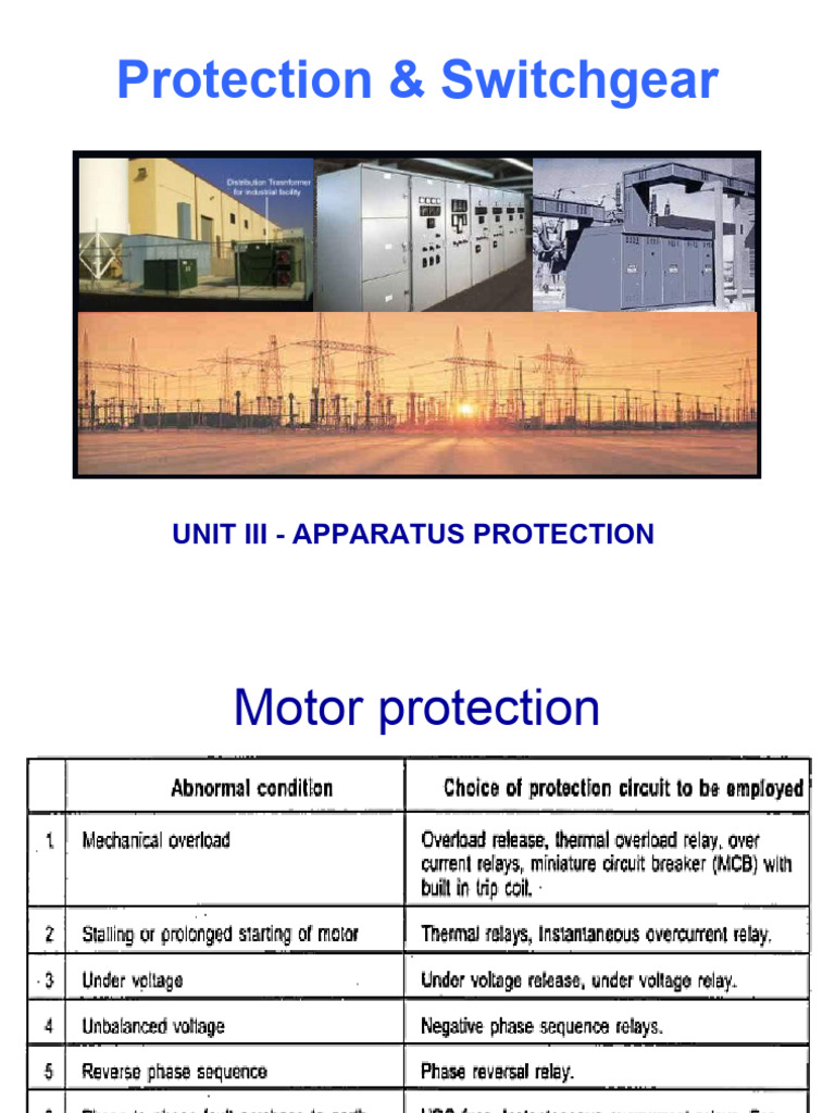 PSG Unit3 Motor Protection | PDF | Fuse (Electrical) | Electric Arc
