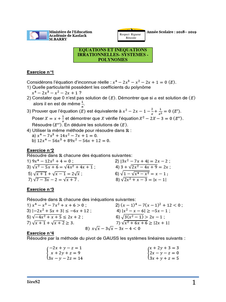 Eq Ineq Sys Poly | PDF | Équations | Nombre réel