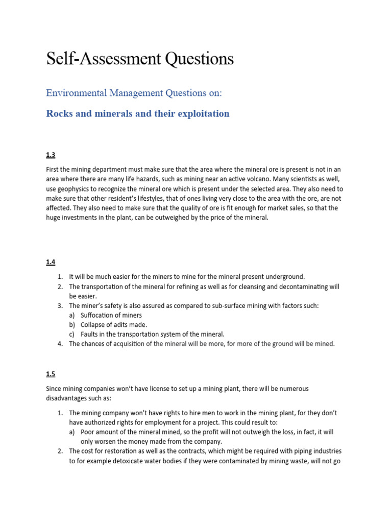 Self Assessment Question EVM | PDF | Mining | Water