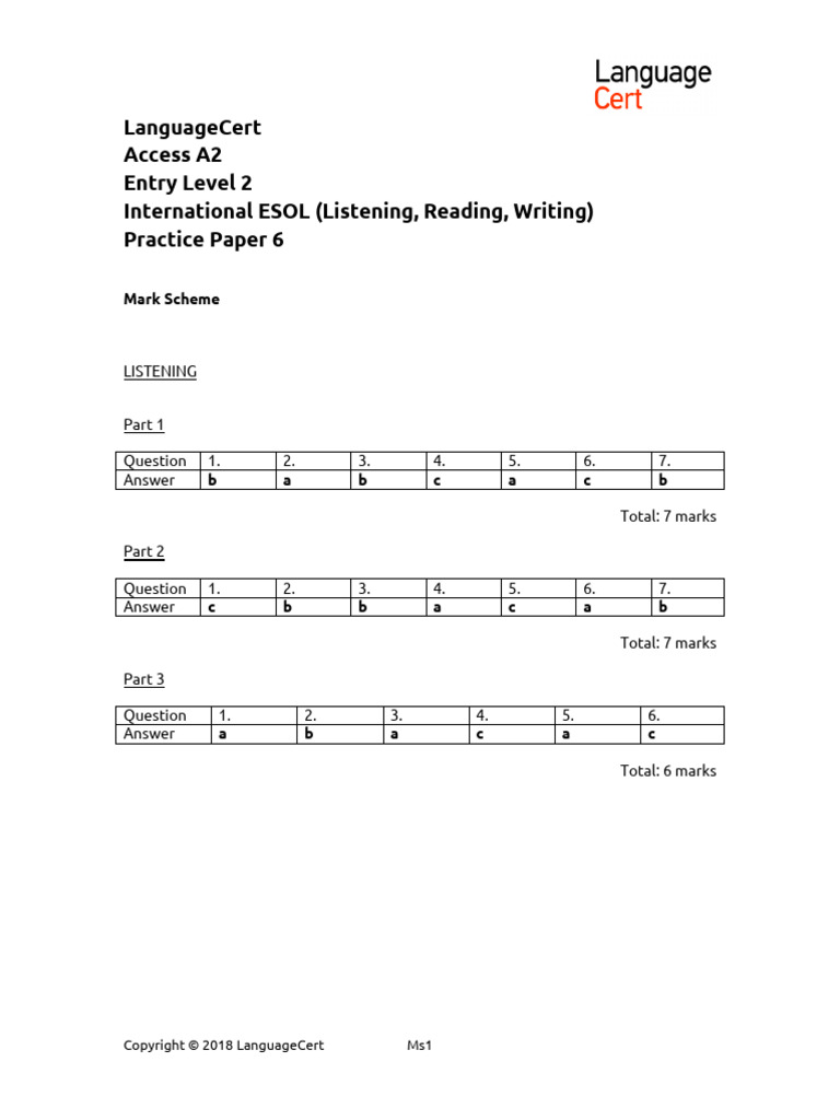 LanguageCert-PP6-A2-IESOL-Ms 99 | PDF