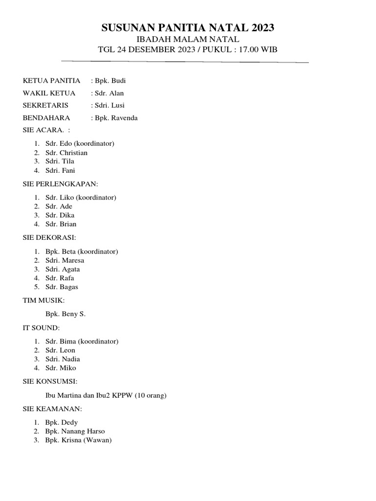 Susunan Panitia Natal .2023 | PDF