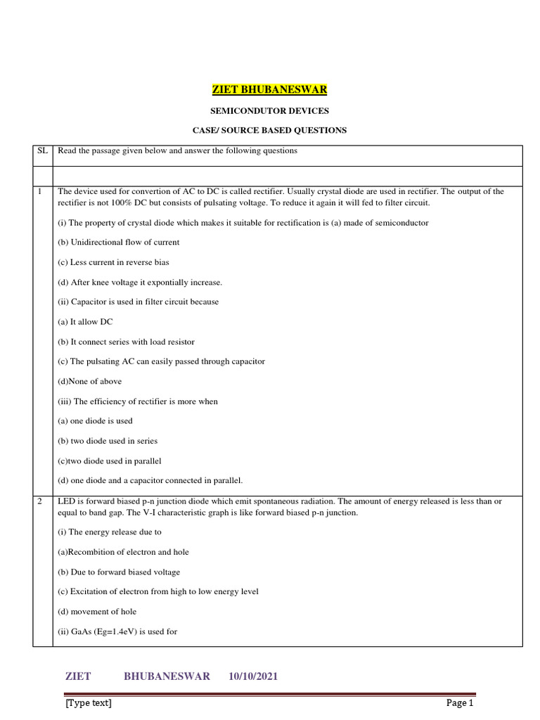 Physics XII CH 14 CASE STUDY Semiconductor Electronics | PDF | P–N Junction | Rectifier