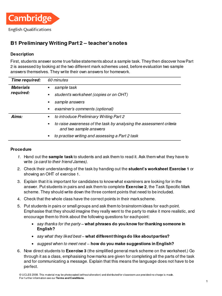 B1 Preliminary Writing Part 2 | PDF | Human Communication | Communication