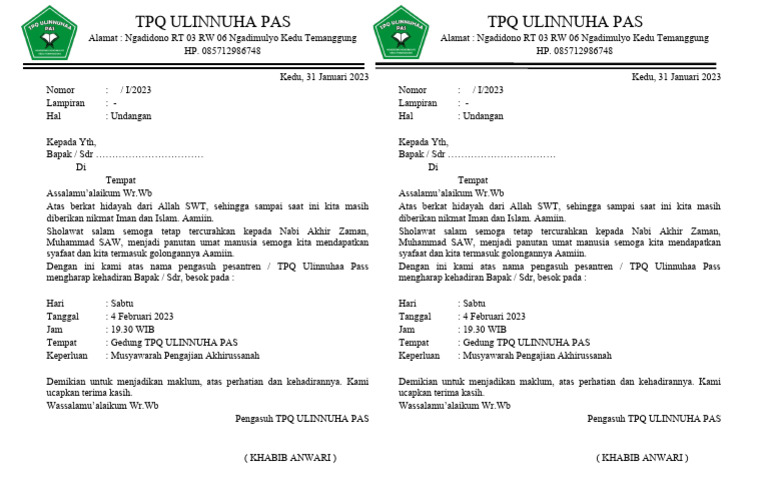 Undangan TPQ Ulinnuha Pas2 | PDF
