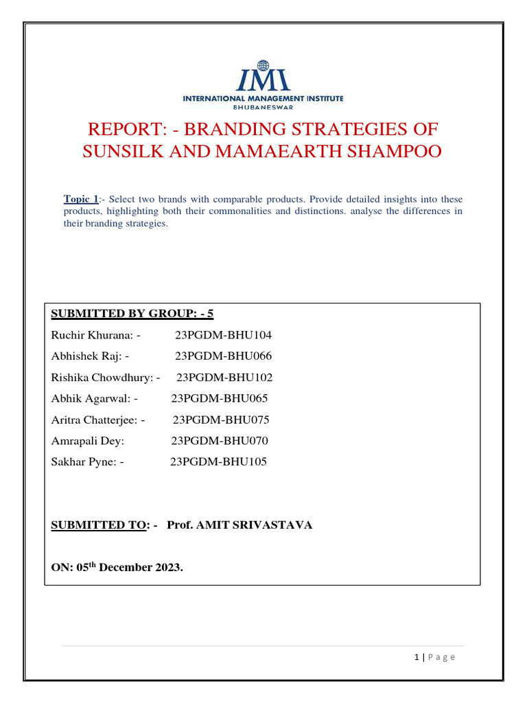 Report 1 | PDF | Brand | Shampoo