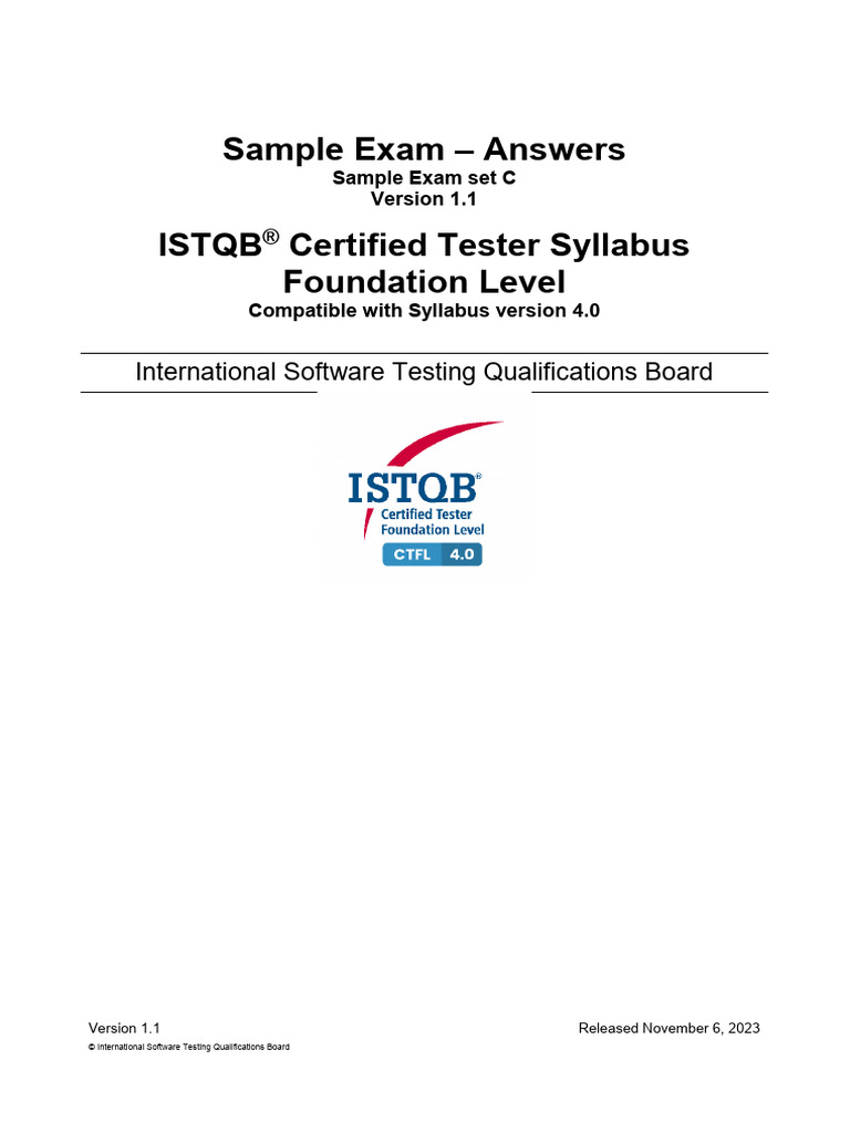 ISTQB CTFL v4.0 Sample-Exam-C-Answers v1.1 | PDF | Software Testing ...